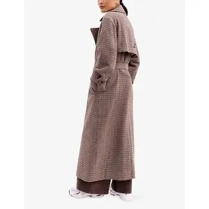 RO&ZO Houndstooth Wool-blend Trench Coat