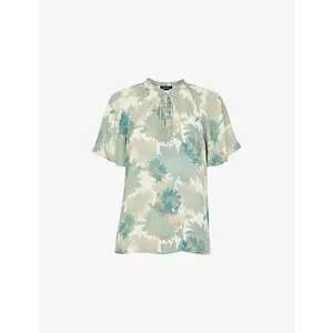 Whistles Tie-neck Floral-print Woven Blouse