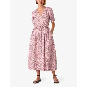 Whistles Leopard-print Cotton Midi Dress