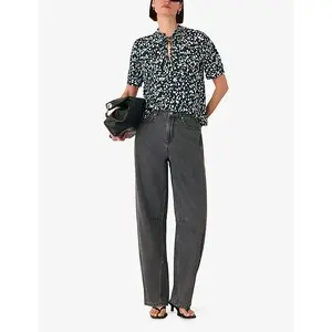 Whistles Animal Print Tie Neck Woven Blouse