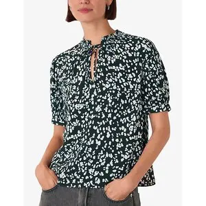 Whistles Animal Print Tie Neck Woven Blouse