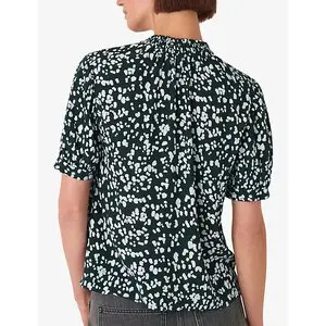 Whistles Animal Print Tie Neck Woven Blouse