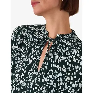 Whistles Animal Print Tie Neck Woven Blouse
