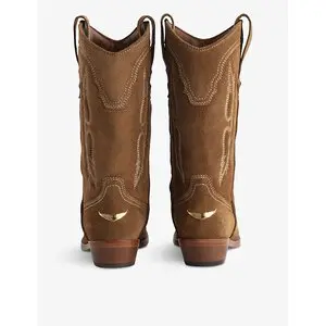 Zadig&Voltaire Tex Embroidered Suede Western Boots - Cognac