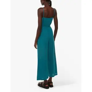 Whistles Wrap-front Sleeveless Linen And Cotton-blend Jumpsuit