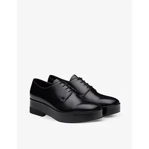 Prada Brushed Laced Leather Derby Shoes - Black