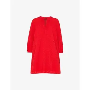 Whistles Broderie V-neck Cotton Mini Dress
