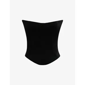 House Of Cb Stretch-velvet Corset Top - Black