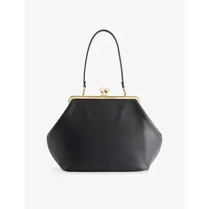 COACH Large Kisslock Leather Shoulder Bag - Black