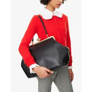 COACH Large Kisslock Leather Shoulder Bag - Black