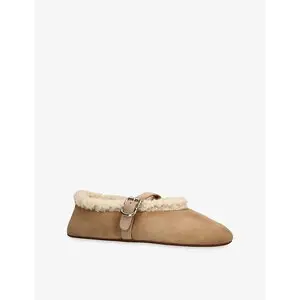 Alaïa Double-faced Shearling And Suede Ballet Flats - Camel