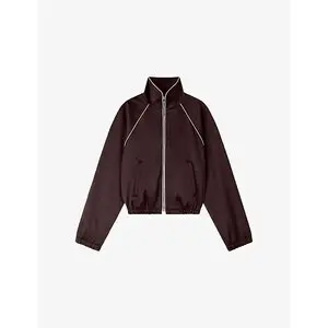 Sandro Cropped Satin Jacket With Contrast Trim