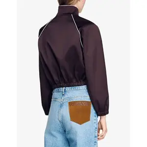 Sandro Cropped Satin Jacket With Contrast Trim