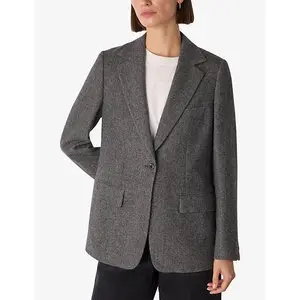 Whistles Notched Lapel Herringbone Wool Blend Blazer