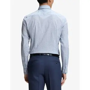 BOSS Graphic-pattern Slim-fit Cotton-blend Shirt - Open Blue