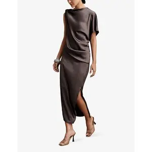REISS Kenzie Draped Satin Midi Dress - Mauve
