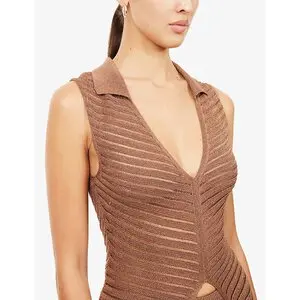 Devon Windsor Collared Metallic-knit Top