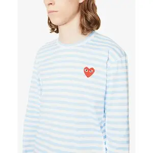 Play Comme Des Garcon Striped Cotton-jersey Top - Blue