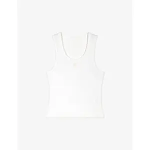 Maje Logo-embroidered Ribbed Stretch-cotton Vest - Blanc