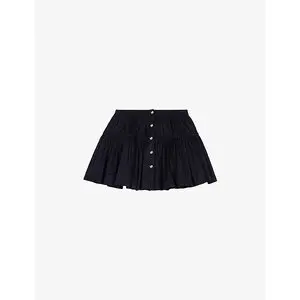 Maje Button-down Elasticated-waist Stretch-cotton Mini Skirt - Navy