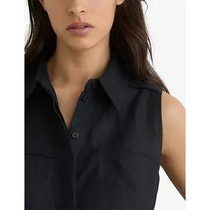 REISS Taylor Belted-waist Linen Playsuit - Navy
