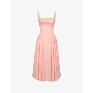 House Of Cb Fitted Stretch-cotton Midi Dress - Peach