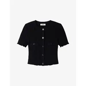 Sandro Pointelle-texture Knitted Cropped Top