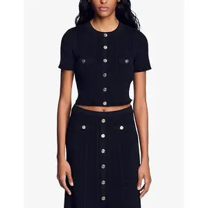 Sandro Pointelle-texture Knitted Cropped Top