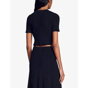Sandro Pointelle-texture Knitted Cropped Top