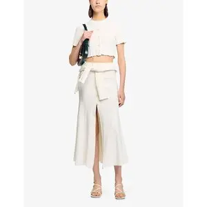 Sandro Cropped Pointelle-texture Knitted Top