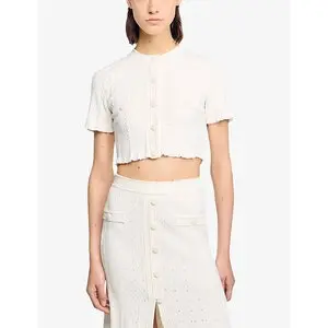 Sandro Cropped Pointelle-texture Knitted Top