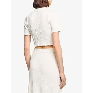 Sandro Cropped Pointelle-texture Knitted Top