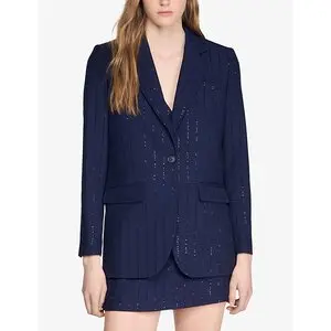 Sandro Sequin-stripe Single-breasted Woven Blazer - Dark Navy