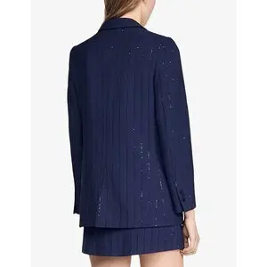 Sandro Sequin-stripe Single-breasted Woven Blazer - Dark Navy