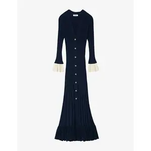 Sandro V-neck Knitted Midi Dress