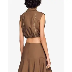 Sandro Embellished Tie-waist Cotton Shirt - Brown