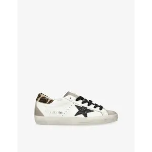 GOLDEN GOOSE Super Star Leather Trainers With Glitter Star And Leopard Trim