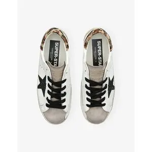 GOLDEN GOOSE Super Star Leather Trainers With Glitter Star And Leopard Trim