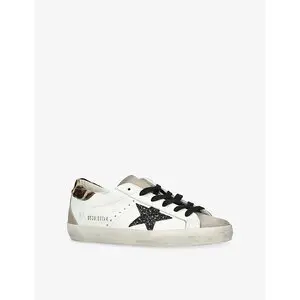 GOLDEN GOOSE Super Star Leather Trainers With Glitter Star And Leopard Trim