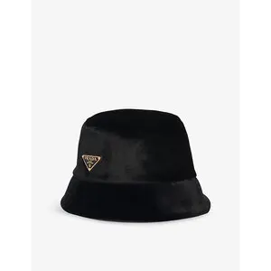 Prada Triangle-logo Velvet Bucket Hat - Black