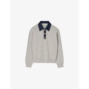 Sandro Denim Button-down Polo-collar Knitted Jumper