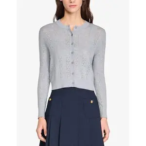 Sandro Pointelle Knit Wool Cardigan - Grey