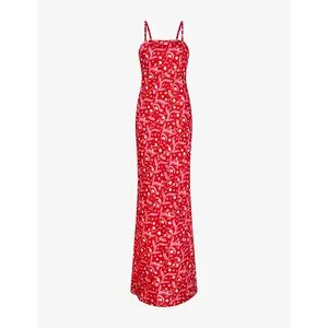 OMNES Jules Leaf-print Satin Maxi Dress