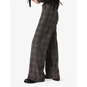 Maje Checked Wide-leg Stretch-woven Trousers