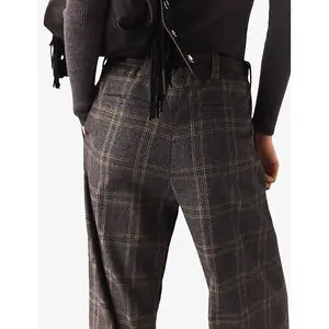 Maje Checked Wide-leg Stretch-woven Trousers