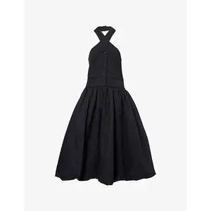 AMY LYNN Cotton Puffball Halterneck Midi Dress - Black