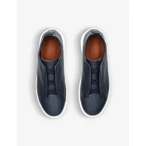 Zegna Triple Stitch Secondskin Leather Low-top Trainers - Navy