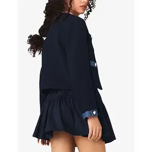 Maje Denim-trim Tweed Jacket - Navy
