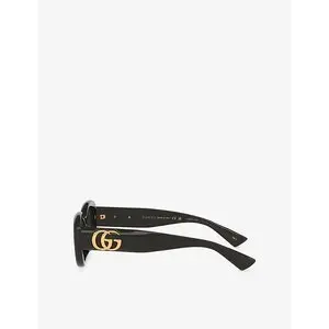 Gucci Round Frame Acetate Sunglasses With Gold Tone Detailing - Black