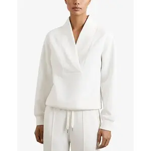 REISS Annabel Shawl-neck Long-sleeve Jersey Top - Ivory